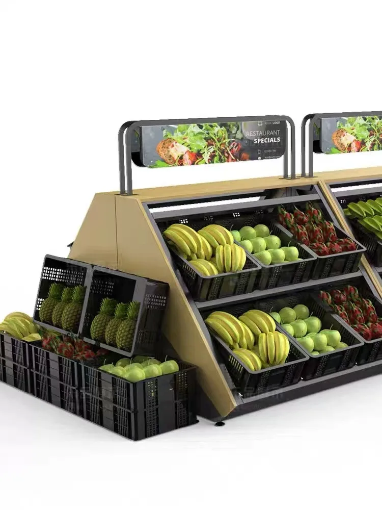Supermarket Vegetable and Fruit Display Shelf 3 Layers Vegetable ...