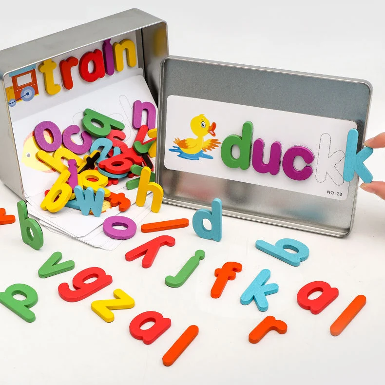 Word Puzzle Kindergarten Letter Matching Cognition Card Tin Box Puzzles ...
