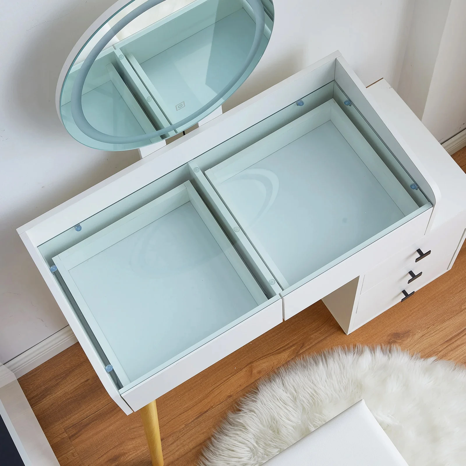 Modern Glass Top Wooden MDF OEM Melamine Dressing Table Set Makeup ...