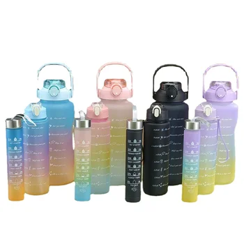 Portable Gradient Color Drinking Water Bottle Set 3pcs - Motivational 3 In 1 2000ml 900ml 280ml ...