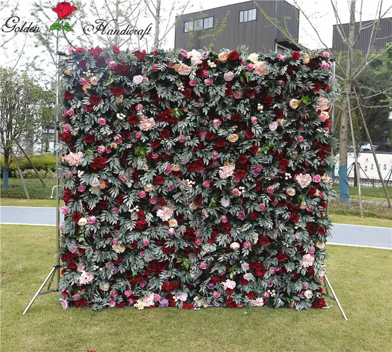Artificial Silk Red Rose Flower Wall Mat Backdrop - Buy Red Flower Wall ...