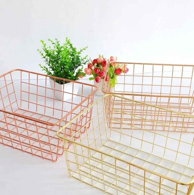 Gold Metal Wire Mesh Storage Hanging Baskets - Durable & Stylish
