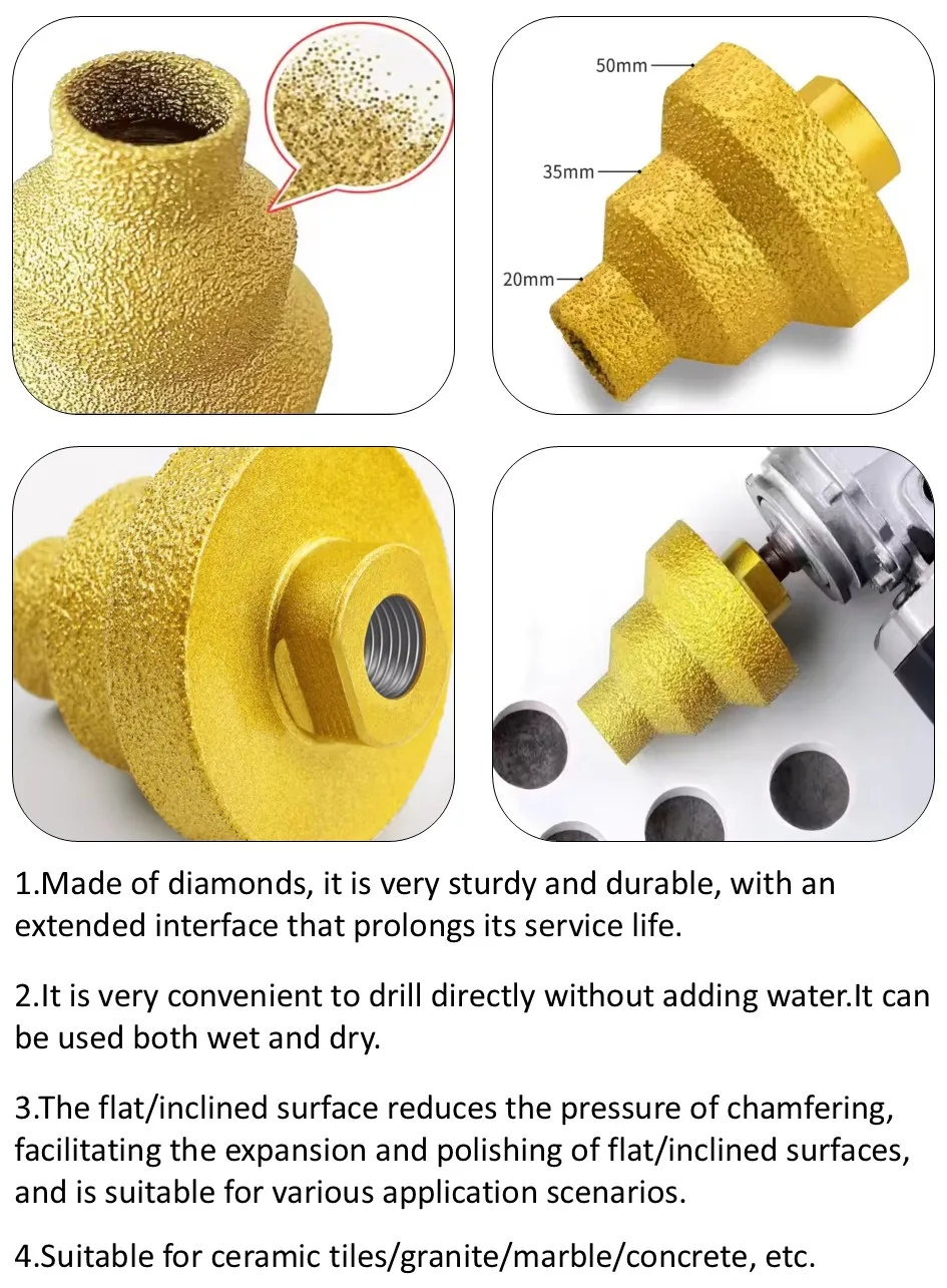 6/8/10/12mm Diamond Chamfer Drill Bit for Angle Grinder with M14 Thread ...