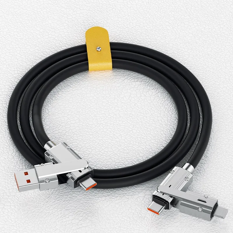 Hot 100w Liquid Silicone Usb Cable 4 In 1 Fast Charging Zinc Alloy Data ...