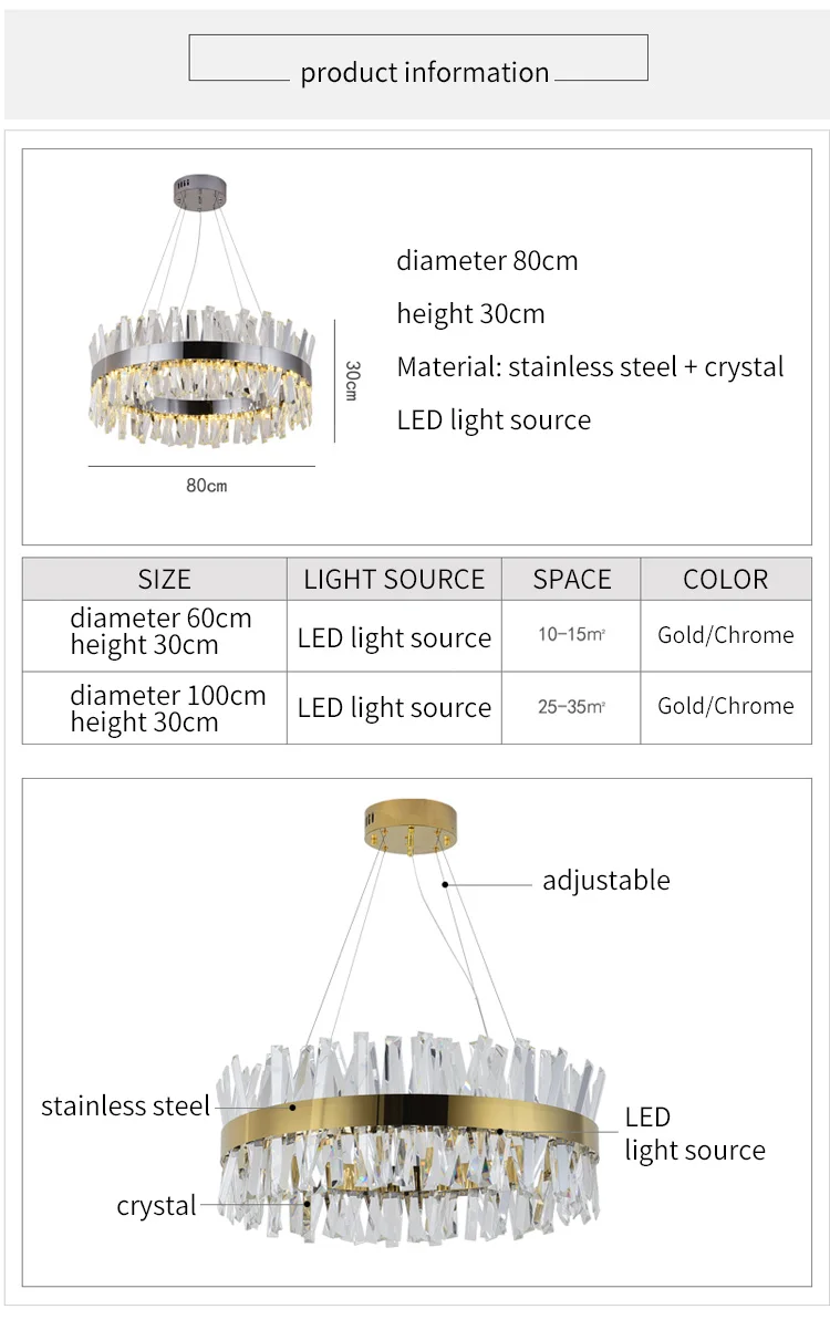 Modern K9 Crystal Circle Design Ceiling Chandelier Led Pendant Light ...