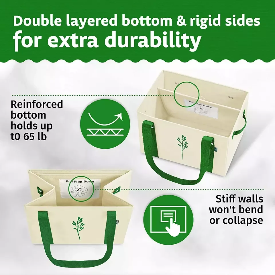 Heavy Duty Reusable Grocery Bags Collapsible Reinforced Bottom Foldable ...