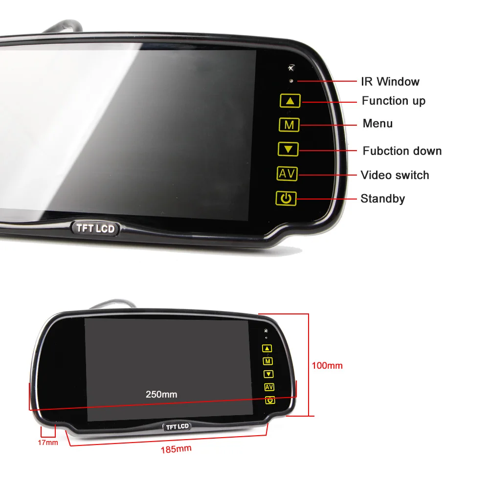 7 Tft Lcd Color Hd Mirror Monitor Car Reverse Rear View Backup Camera ...