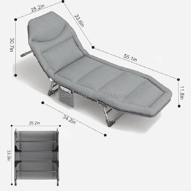 Outdoor Patio Folding Lounge Chair Sleeping Cots Bed With Pillow Mat 5 ...