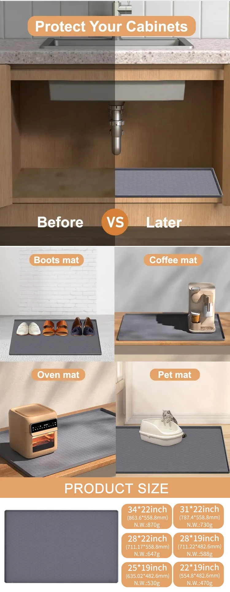 Under the Sink Silicone Mats - Premium Waterproof Protection