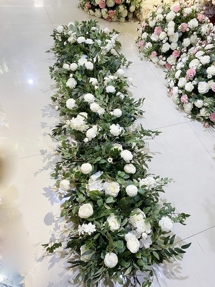Wedding Romantic Flower Arrangement Greenery Rose Flower Runner For ...