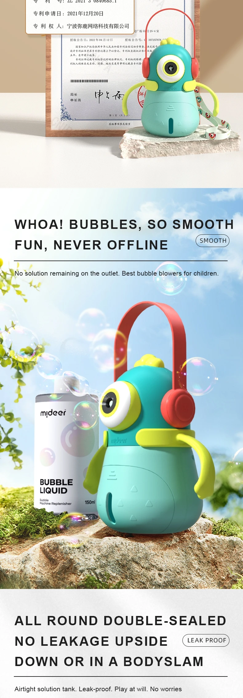 Mideer Bubble Machine - Safe, Fun Toys for Kids Ages 2-7