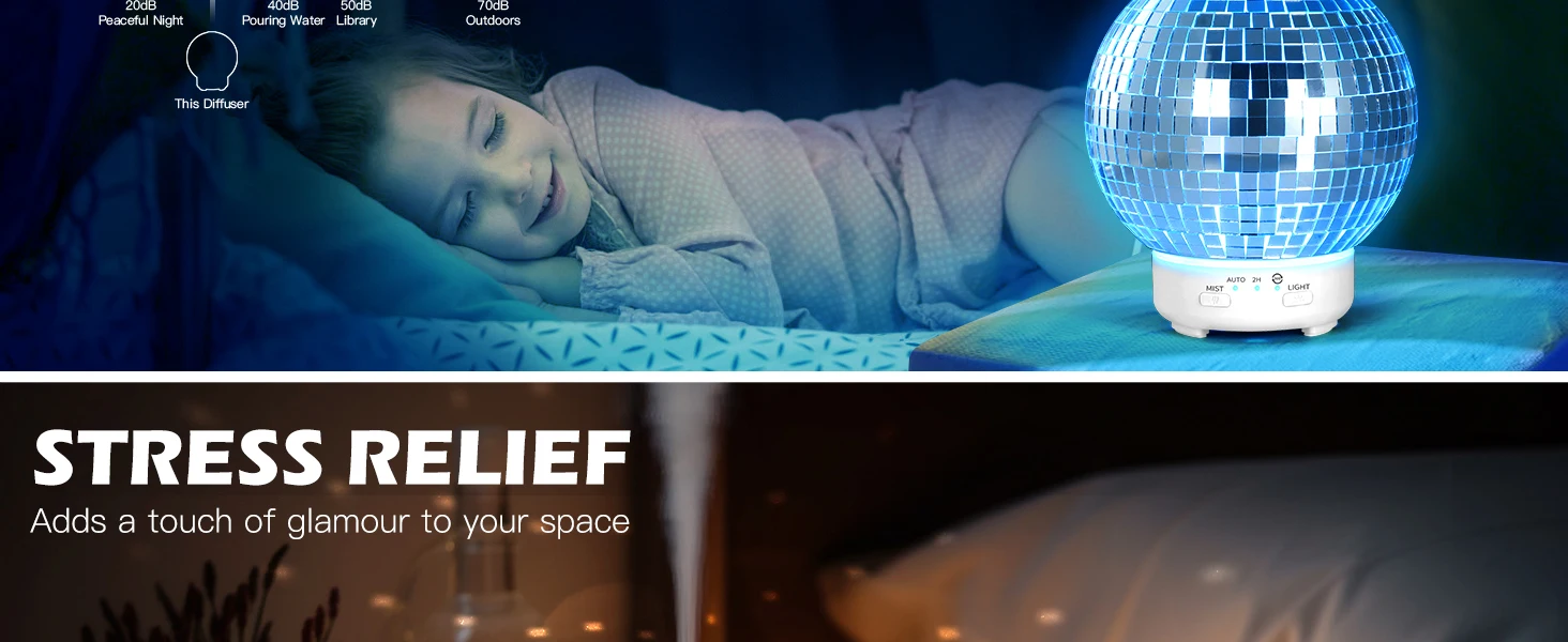 Disco Glass Ball Essential Oil Diffuser - 7 Colors Mirror Glass Humidifier