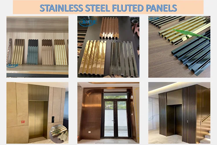 Factory 304 Grade Background Stainless Steel Mirror Gold Wall Fluted ...