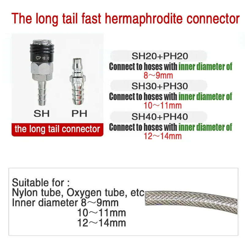20ph Long Tail Quick Connector 8mm Hose Metal Pneumatic Joint Insert ...