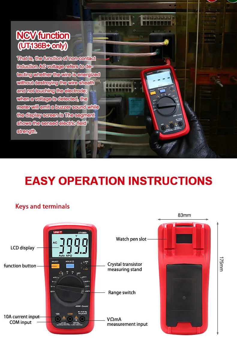 Uni-t Ut136b+ Digital Multimeter Large Lcd Dual Display 1000v 10a Ac Dc ...