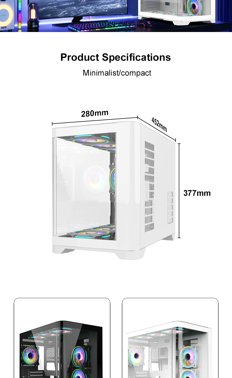 Wholesale C280 Curved Glass Gaming PC Case with ARGB Fan, Water Cooling ...