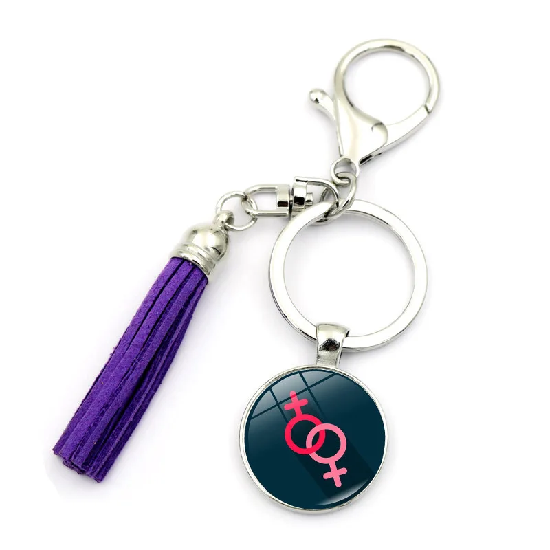 Sc Lgbt Rainbow Gay Pride Keychain For Car Keys Glass Cabochon Tassel ...