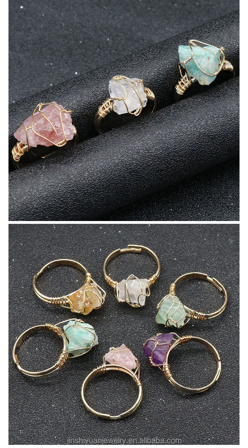 Natural Irregular Crystal Rough Stone Adjustable With Wire Wrap Design ...