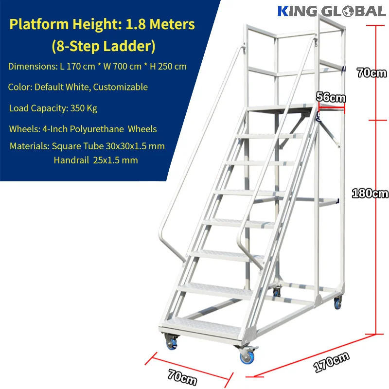 King Global Rolling Six-Steps Ladder - Industrial & Warehouse