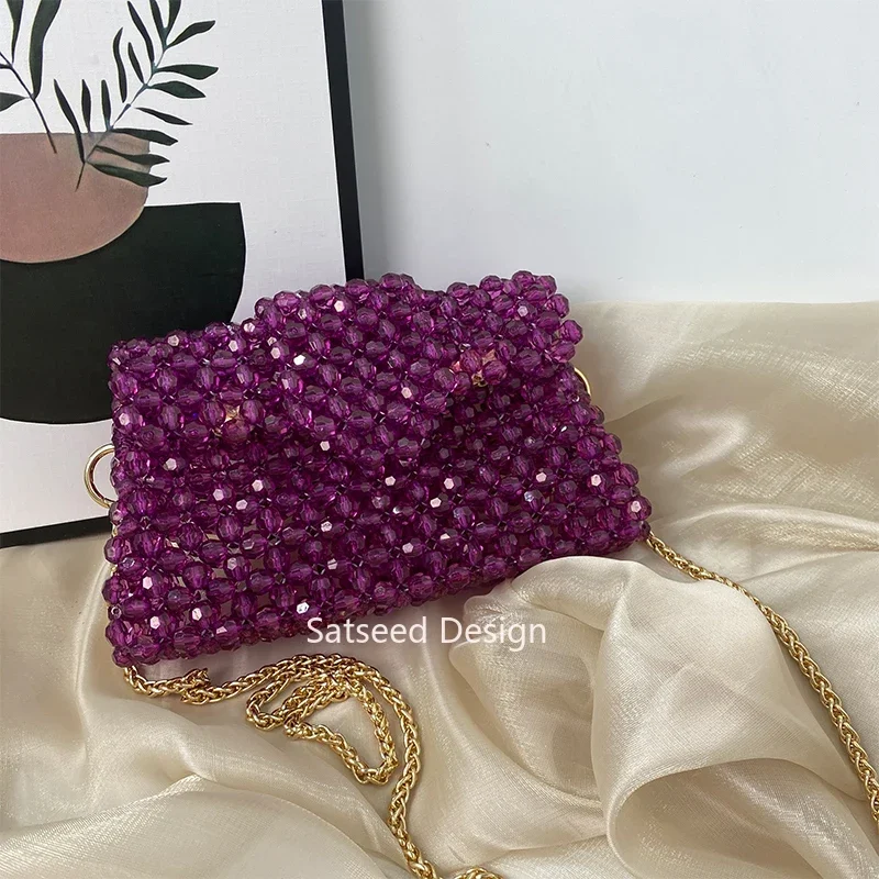 Bead Bag Purple Hand-woven Celebrity Shoulder Purses and Handbags ...