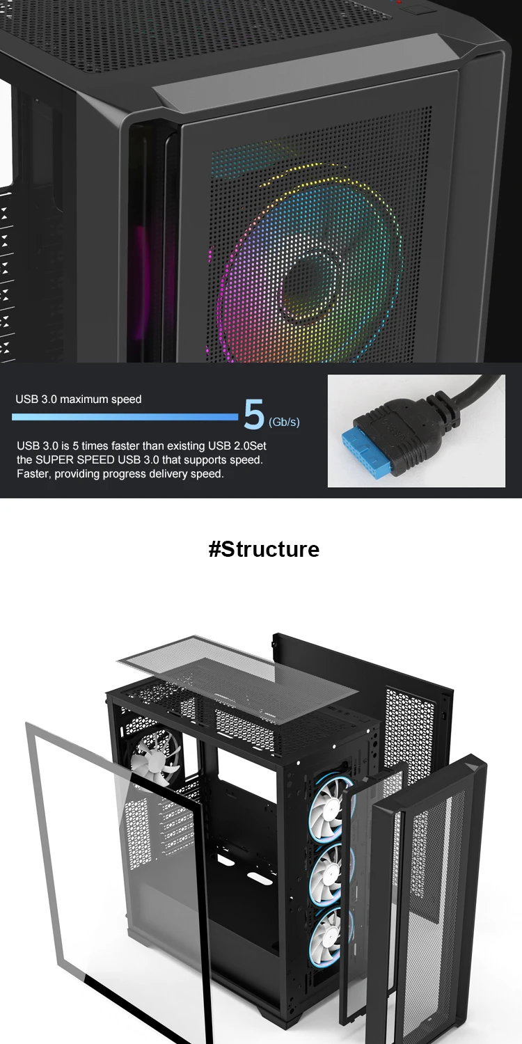Factory Oem Odm PC Cabinet Desktop Computer Case Tower Tempered Glass ...