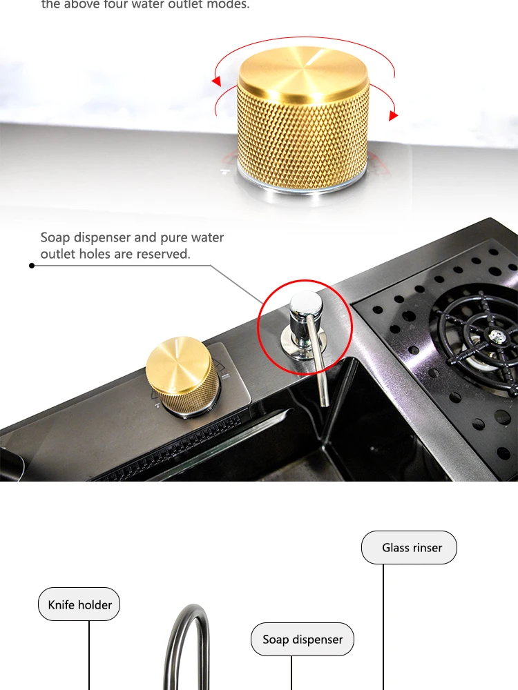Luxury Stainless Steel Smart Kitchen Farm Sink – Gold Stream Waterfall ...