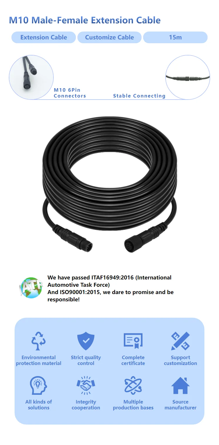 M10 6Pin Male-Female Extension Cable Reliable for Vehicle Camera System ...