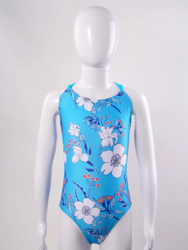 Kids Girls Cross One Piece Shoulder Straps Sleeveless Ruffle Swimwear ...