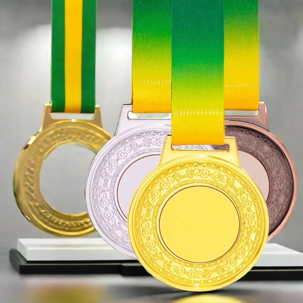 blank metal sport medals custom medal for sports race with solid ribbon ...