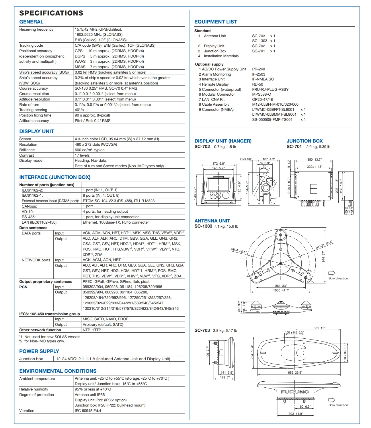 FURUNO SC-70 Satellite Compass - 4.3'' Color LCD Navigation