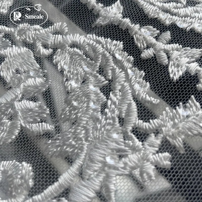 Handmade Sequins Embroidery Embroidered Mesh Transparent Fabric Wedding ...