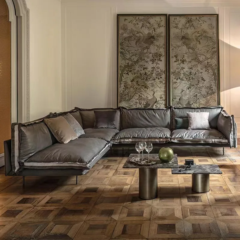 Modern Minimalist Industrial Style Fabric Low Sofas 3 Seat Leather ...