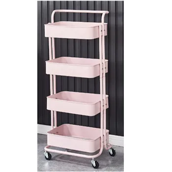 Modern Rolling Storage Trolley 4 Tiers Movable Racks Metal Rolling Cart ...