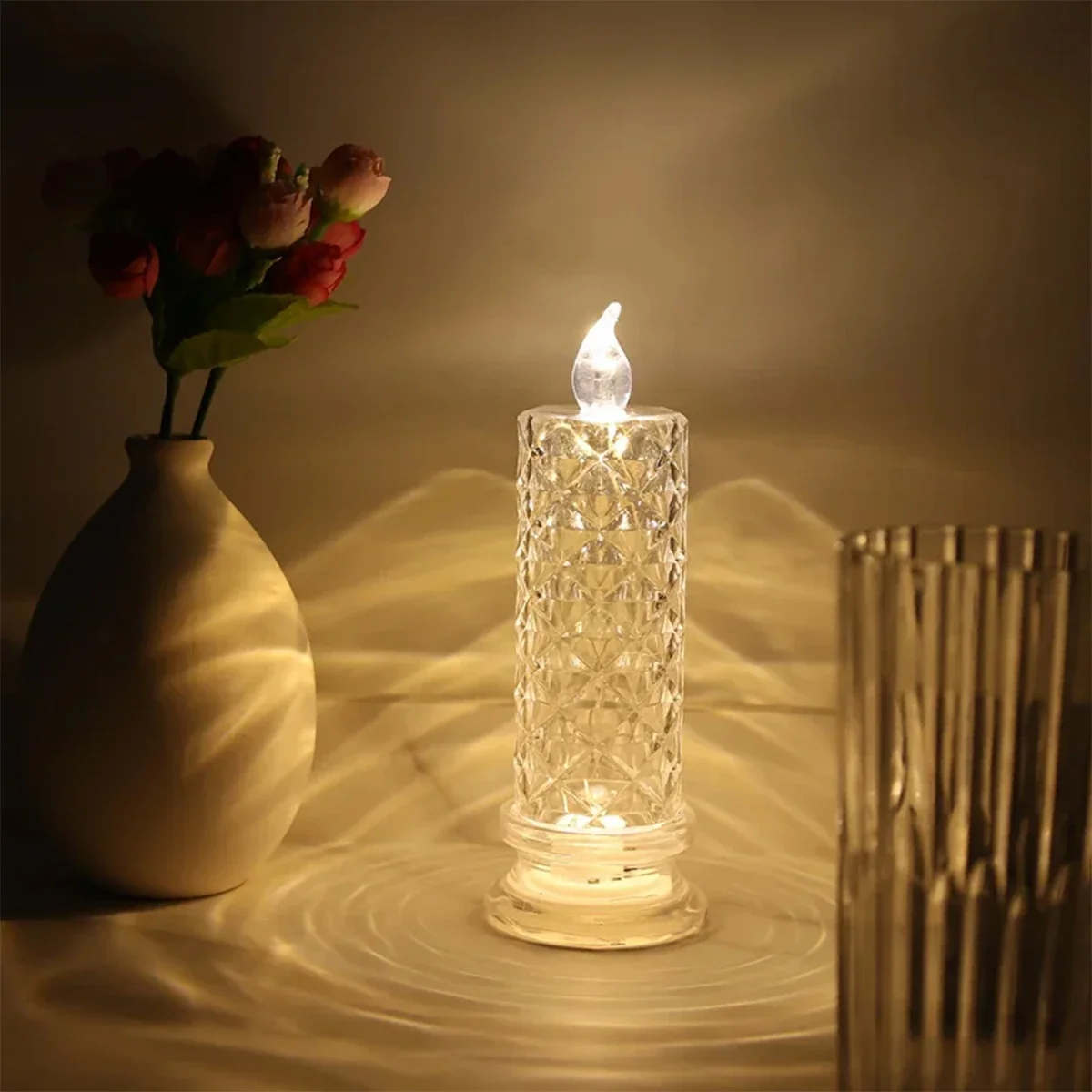 Led Candle Light Rose Pattern Projection Simulation Flameless Candle ...