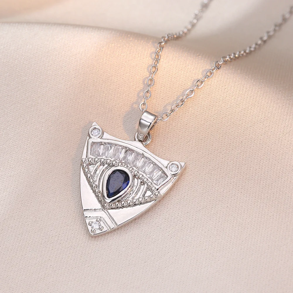 Ancient Egypt Triangular Eye Copper Zircon Women Necklace Shiny Blue ...
