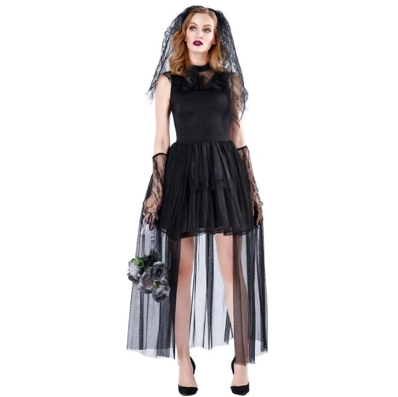 New Women Deluxe Victorian Halloween Sexy Costume Black Ghost Bride ...