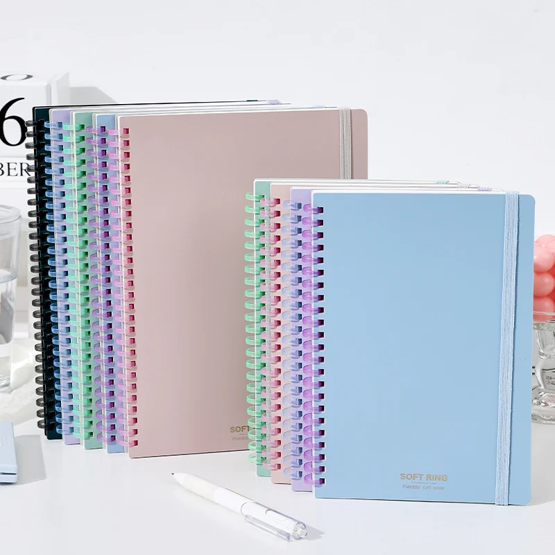 A5 Size Stationery Notebook With Soft Coils Pp Cover Elastic Band Multi ...
