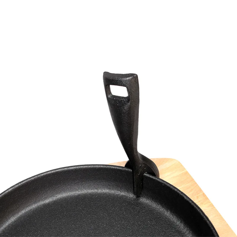 Restaurant Use Bbq Griddle Plate With Wooden Base Iron Oval Sizzling ...