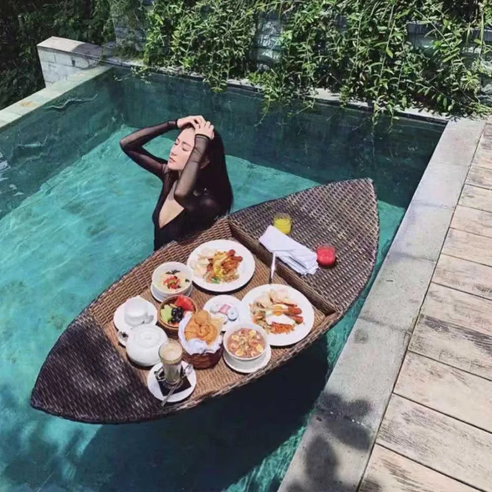 Lakuna Bali Water Floating Tray Round Rattan Woven Heart-shaped Basket ...