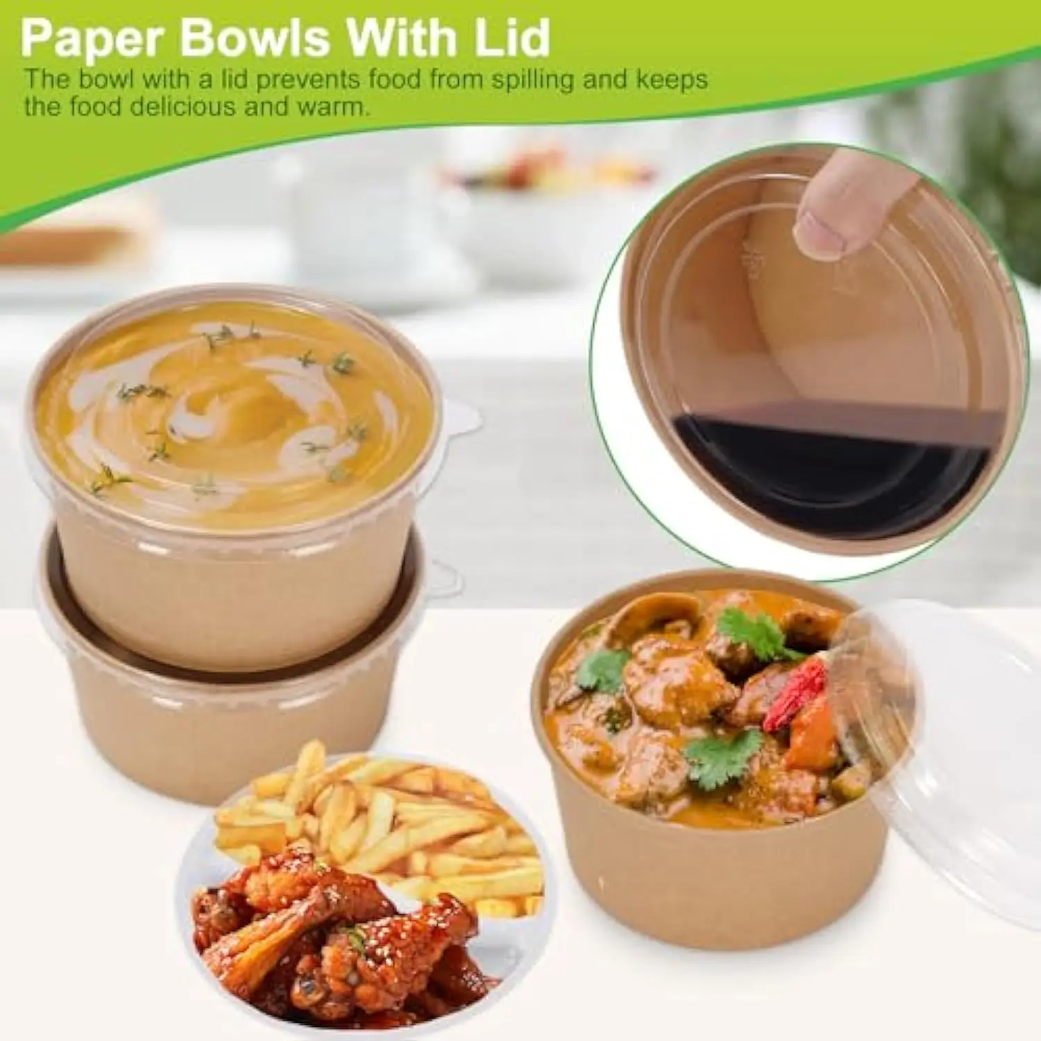 Kraft Paper Bowl And Disposable Take Away With Pet Lid Inner Trays For ...