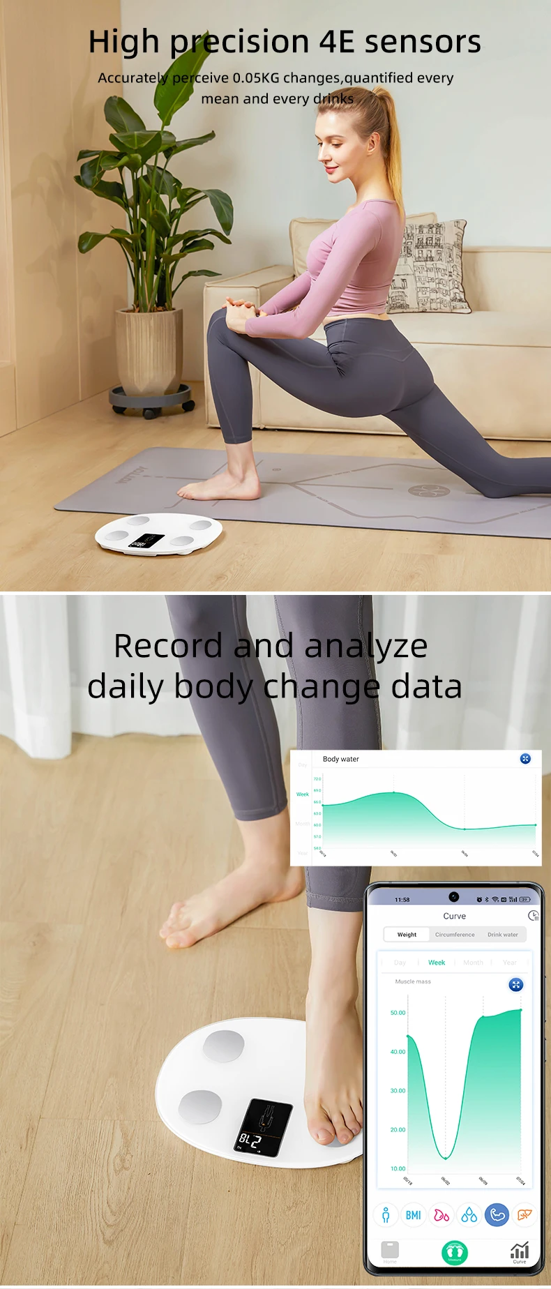 Free APP Large VA Display BMI Scale - Smart Weight Tracker