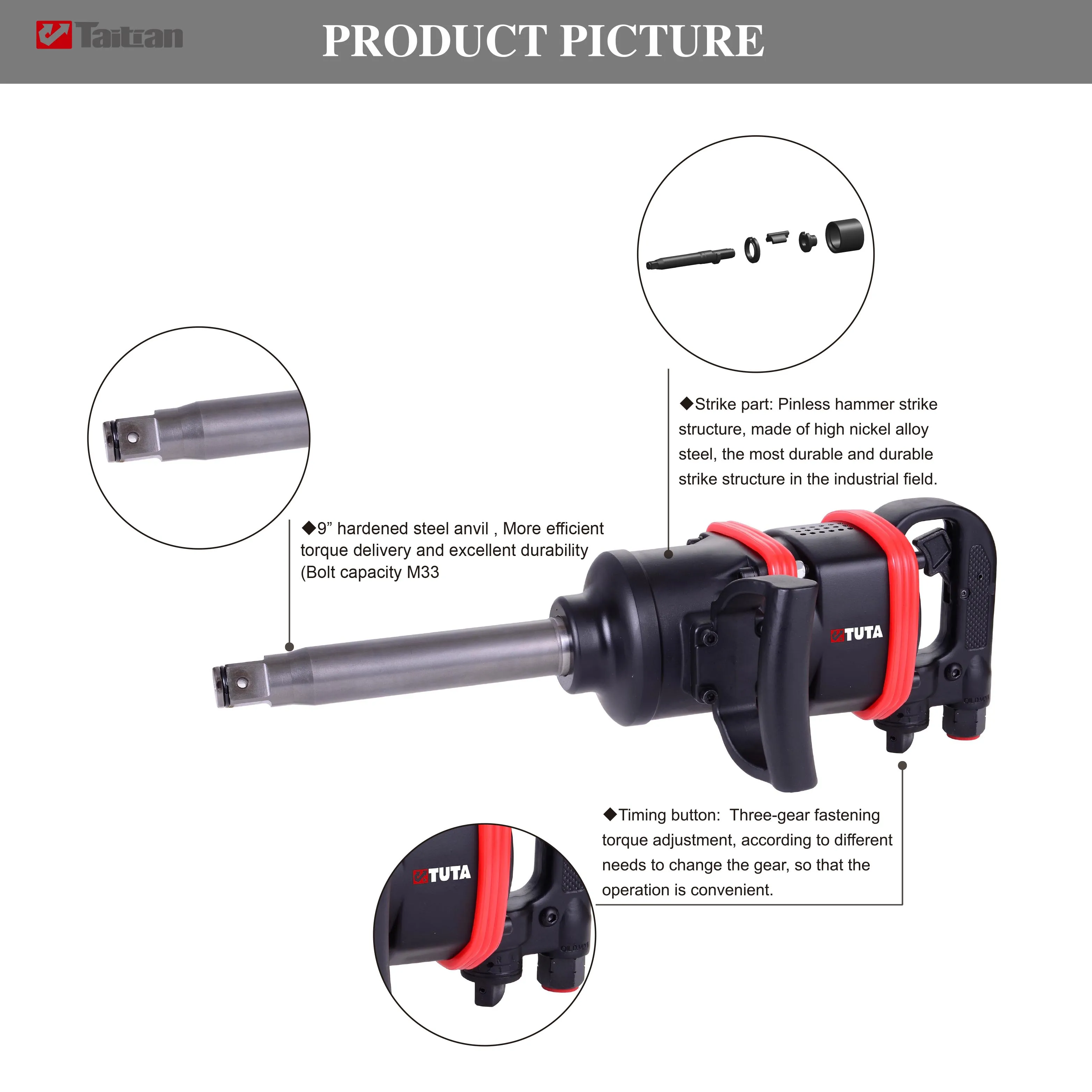TAITIAN 1" Heavy Duty 2400nm Air Impact Wrench - TUTA Brand