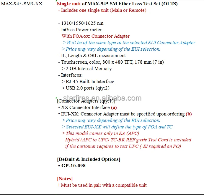 Original EXFO MAX-945-SM1 Optical Loss Test Set for 1310/1550nm - Ideal ...