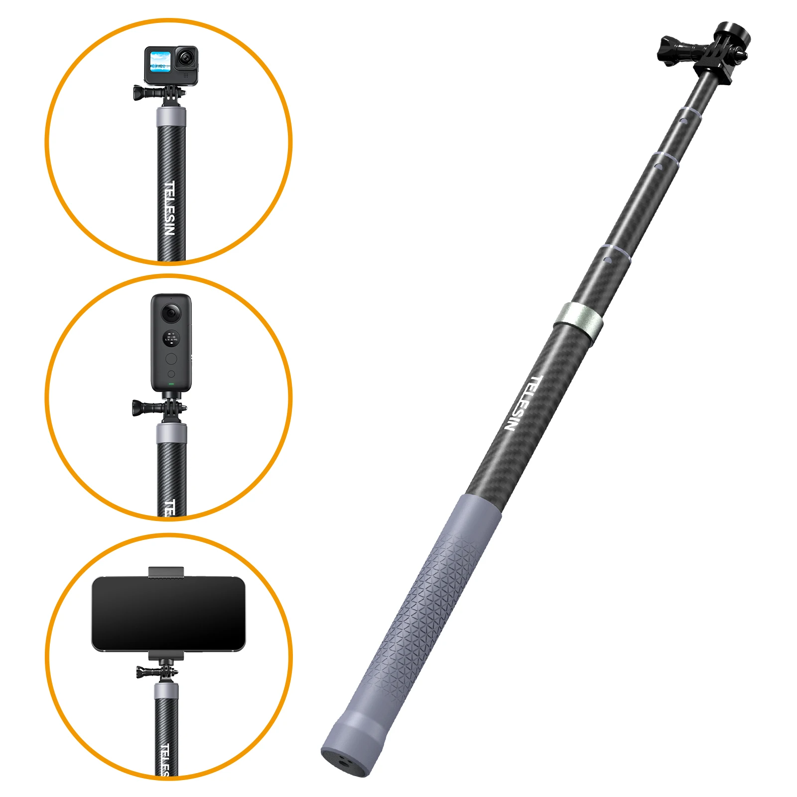 Telesin Extend Carbon Fiber Selfie Stick Flexible Selfie Stick Pole For ...