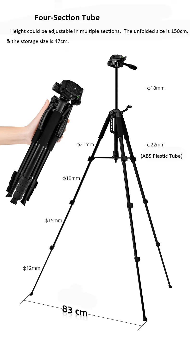 1.5m Laser Tripod Telescoping Pole Cell Phone Holder Stand Selfie Stick ...