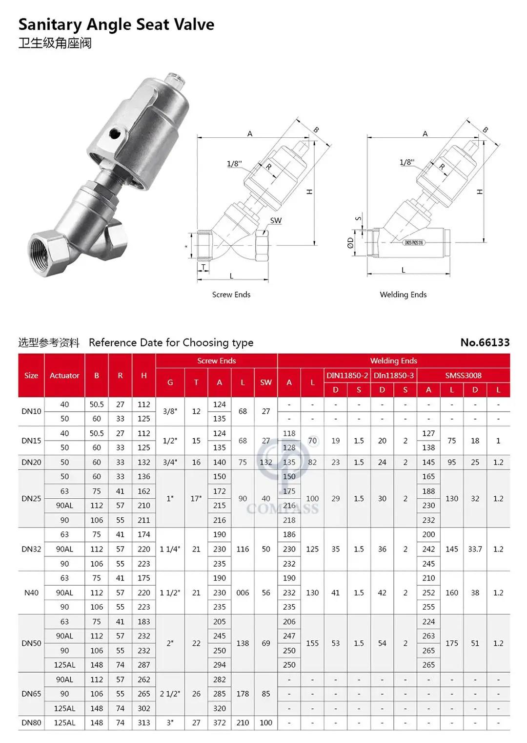Compass Ss304 Pneumatic Sanitary Female Thread Angle Valve Angle Seat ...