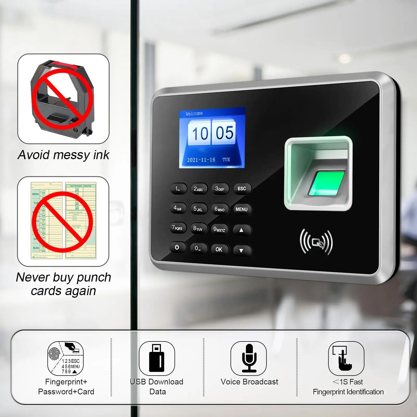 Small business shop and supermarket auto calculating working hours card ...