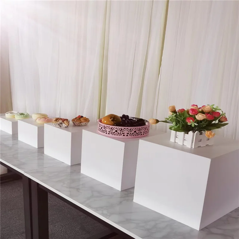 Set Of 8 White Acrylic Riser Display Stands & Buffet Cube Risers - Oem