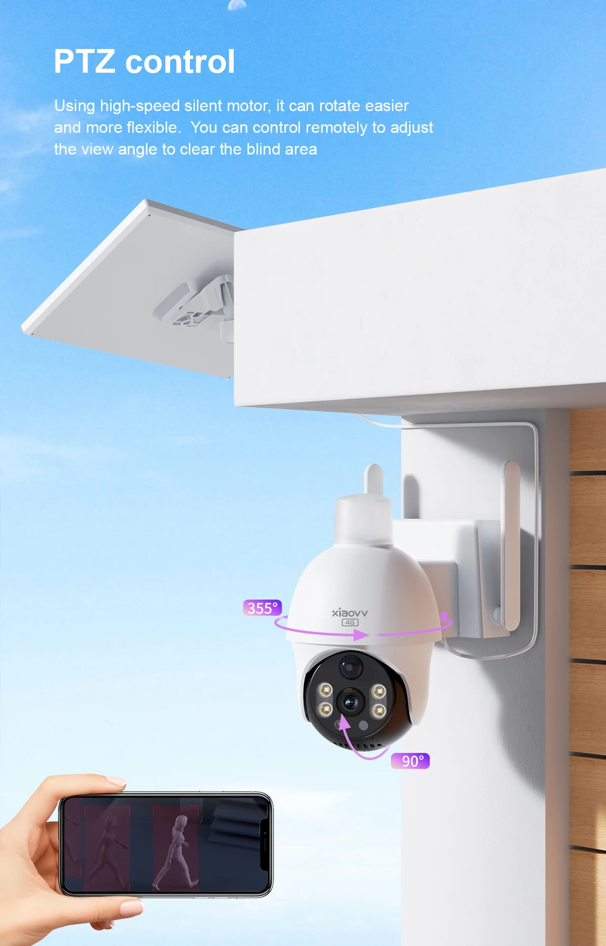 Xiaovv Solar CCTV Camera - 4G Sim Card PTZ 3MP Motion Detection