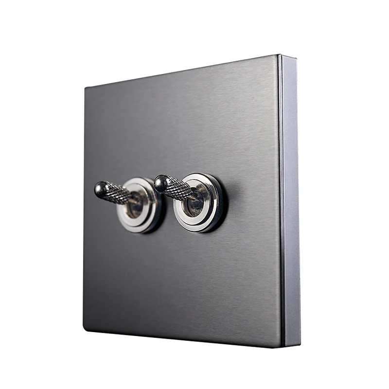 Brass Lever Wall Switch Stainless Steel Panel - Retro Style